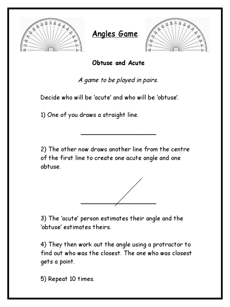 Acute and Obtuse Angles Game | PDF | Games & Activities
