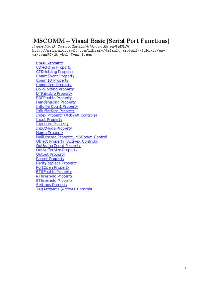 MSCOMM - Visual Basic (Serial Port Functions) | PDF | Boolean Data Type | Data Type