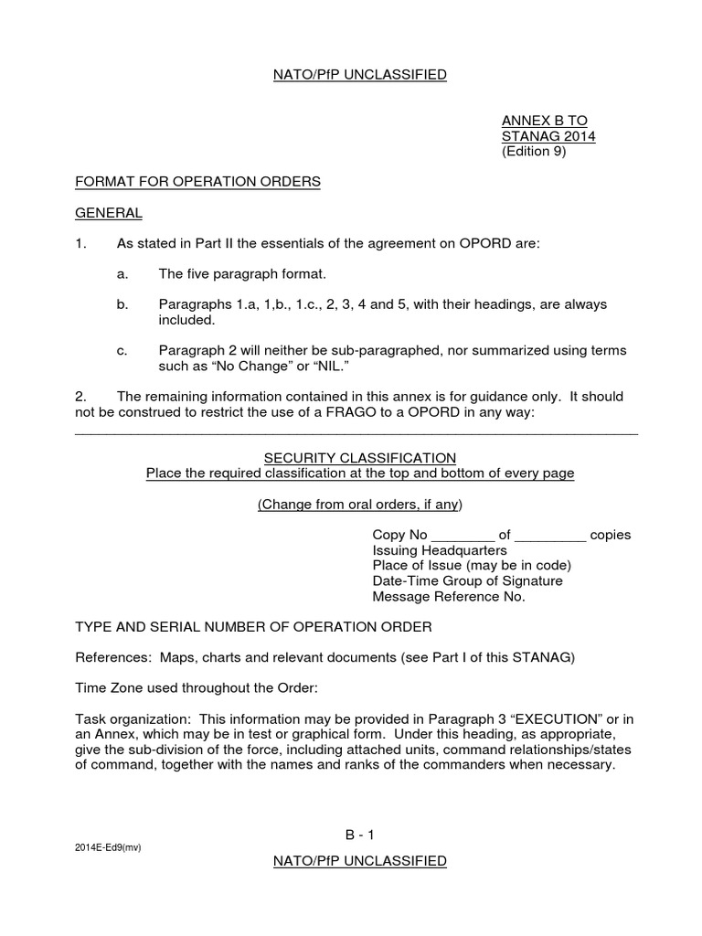 Formar For OPORDs - STANAG 2014 - Annex B | PDF | Command And Control ...