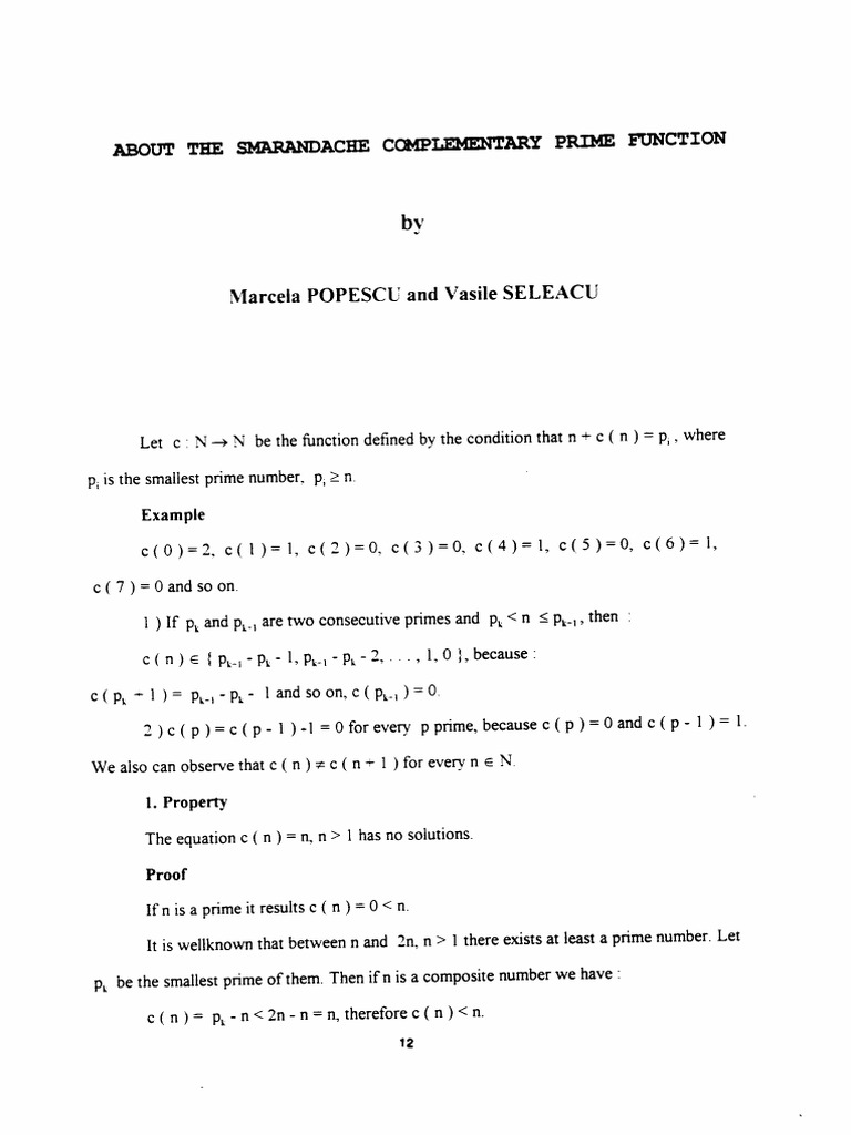 About The Smarandache Complementary Prime Function | Download Free PDF | Prime Number ...