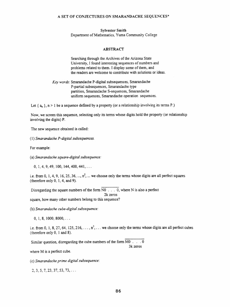 A SET OF CONJECTURES ON SMARANDACHE SEQlJENCES | PDF | Sequence | Prime Number
