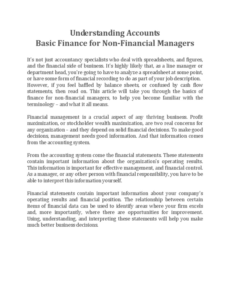 Finance Basics for Non-Financial Managers | PDF | Debits And Credits ...