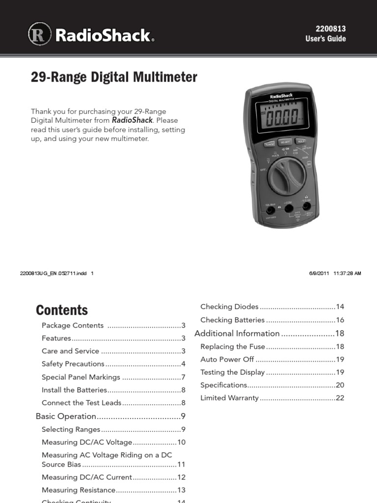 29-Range Digital Multimeter: 2200813 User's Guide | PDF | Diode ...