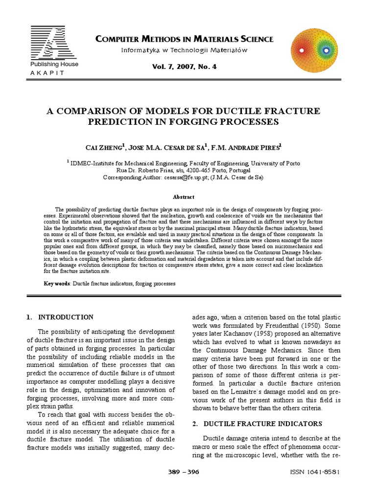 A Comparison of Models For Ductile Fracture Prediction in Forging Processes | PDF | Plasticity ...