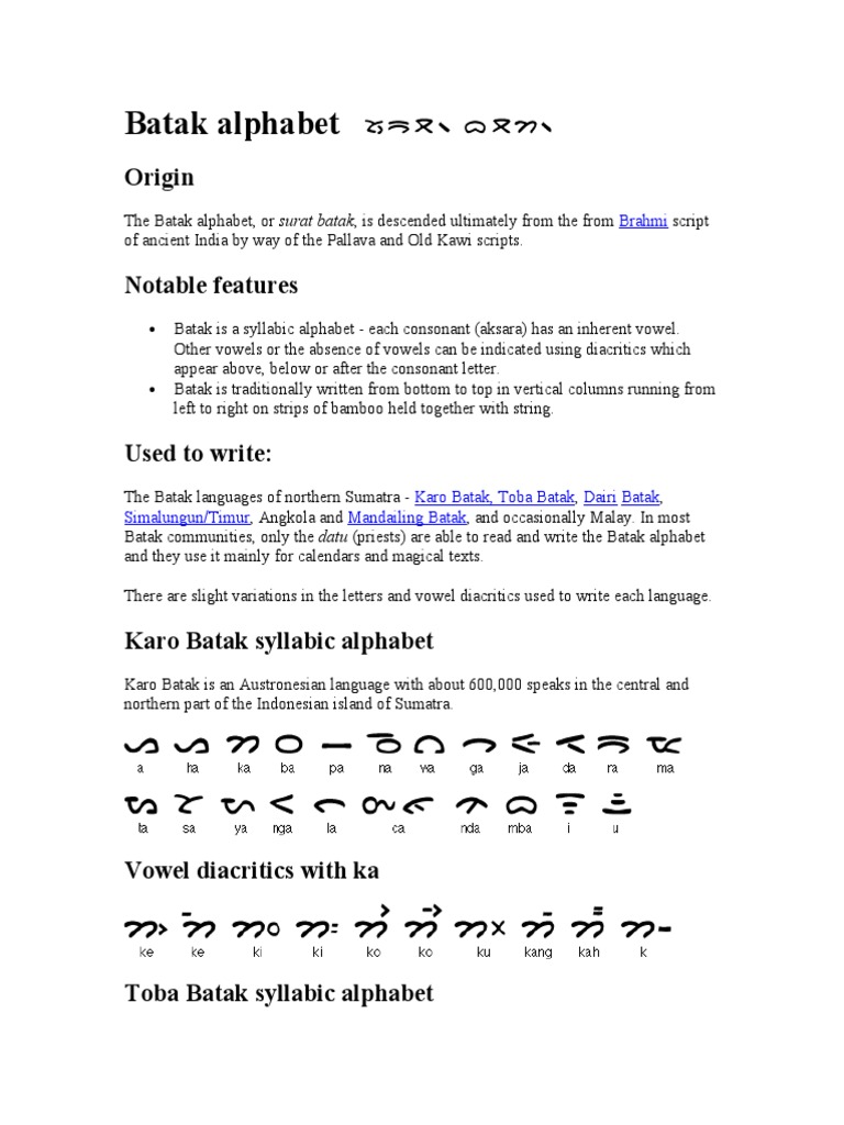 Batak Alphabet: A Cultural Insight | PDF