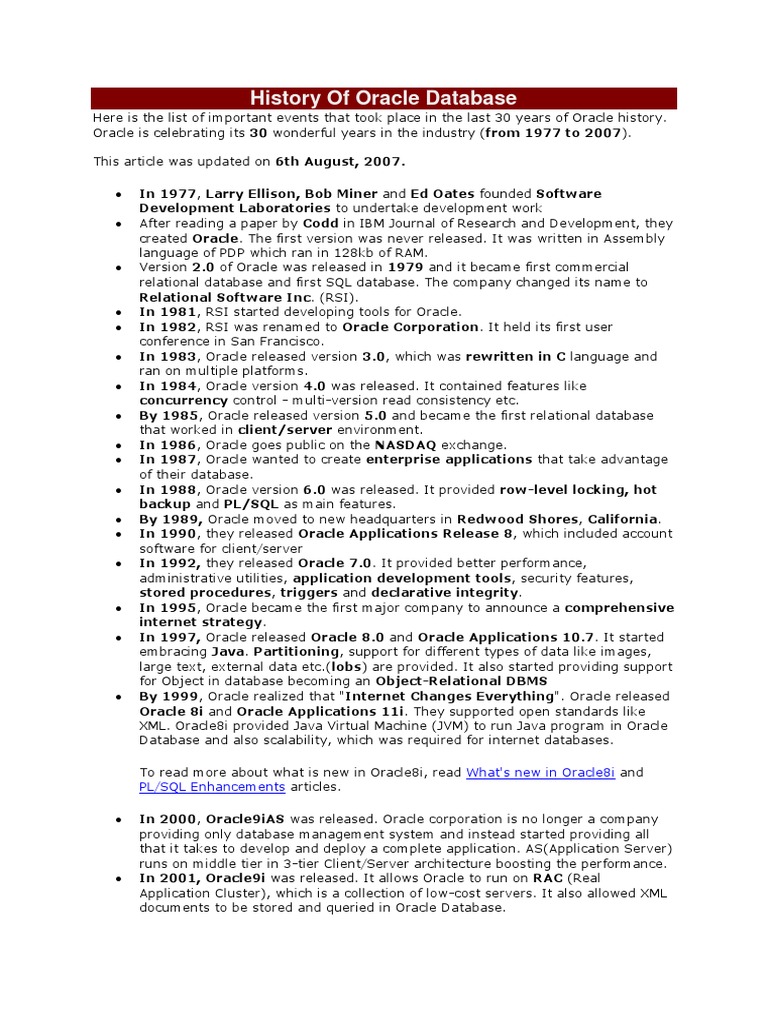 History of Oracle Database: What's New in Oracle8i PL/SQL Enhancements ...