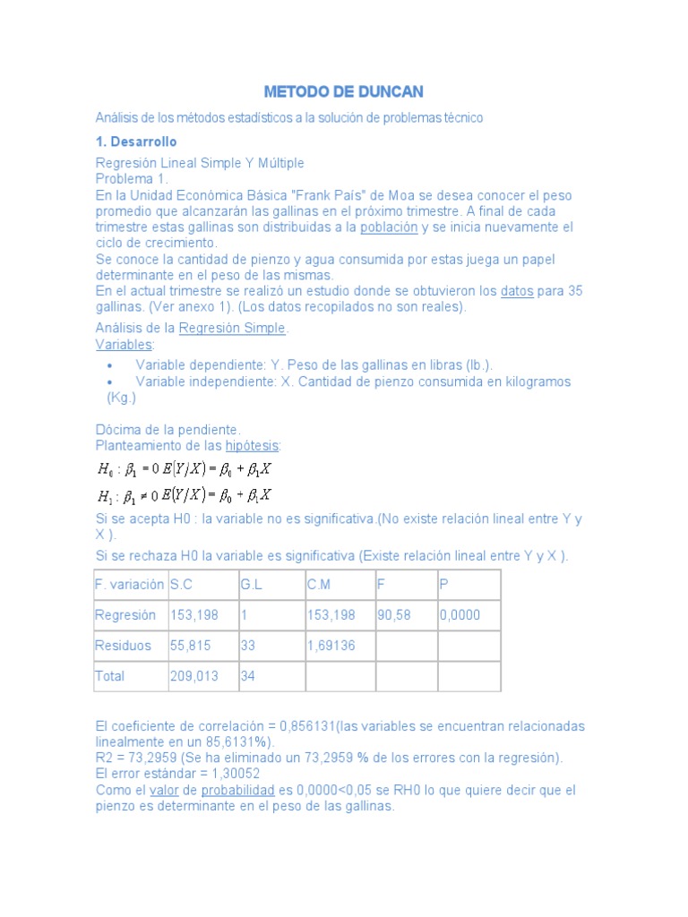 Metodo de Duncan PDF | PDF | Estimador | Análisis de regresión