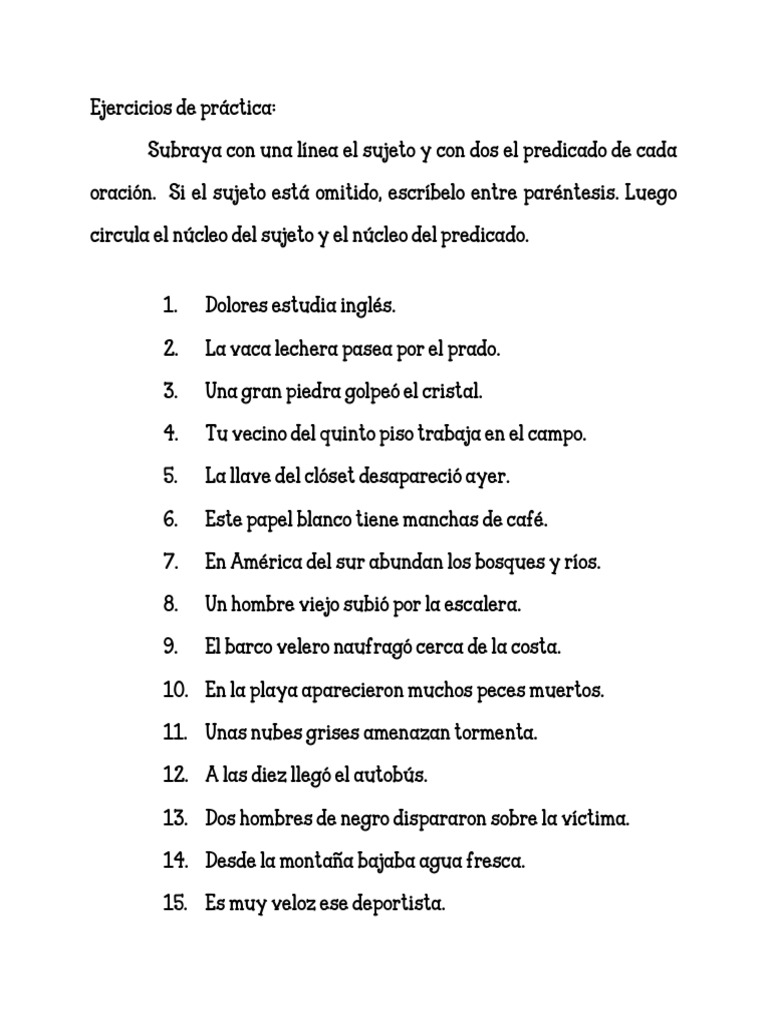 Hoja De Trabajo De Sujeto Predicado Sujeto Y Predic… | Free