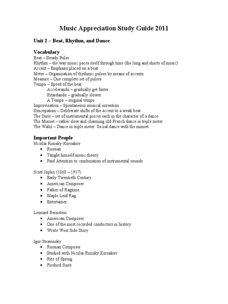 Music Appreciation Study Guide 2011: An In-Depth Review of Key Musical ...