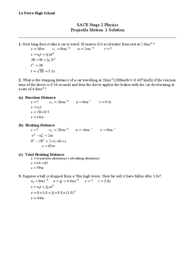 Analysis of Projectile Motion Problems Involving Calculations of ...