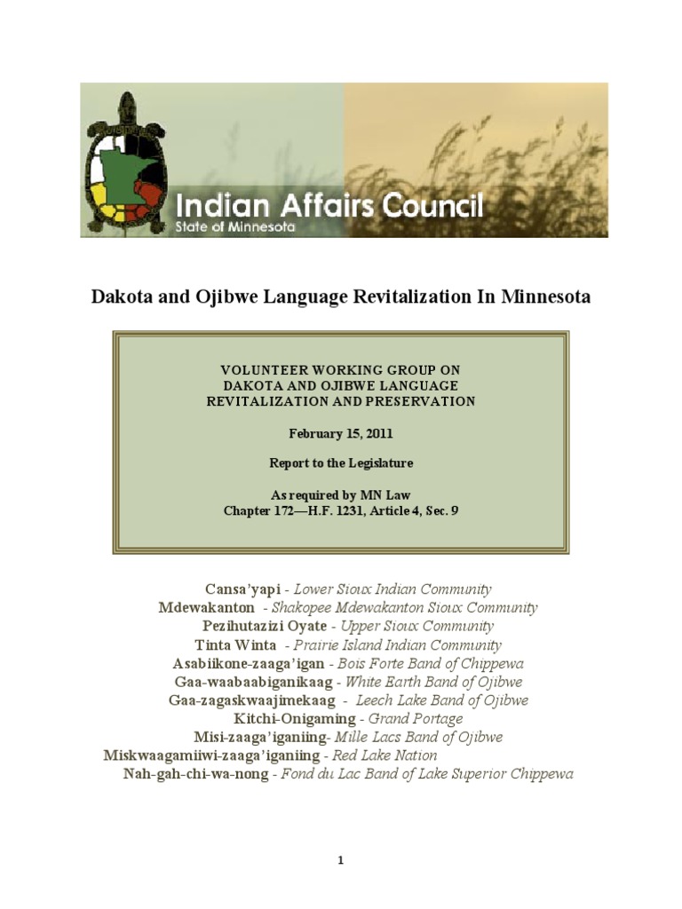 2011 Dakota and Ojibwe Language Report To The Legislature-Final | PDF ...
