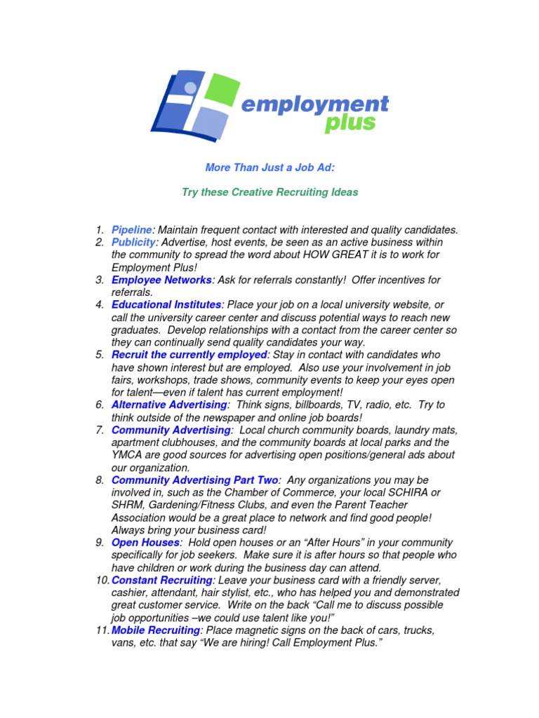 Creative Recruiting Ideas Pdf Advertising Job Hunting