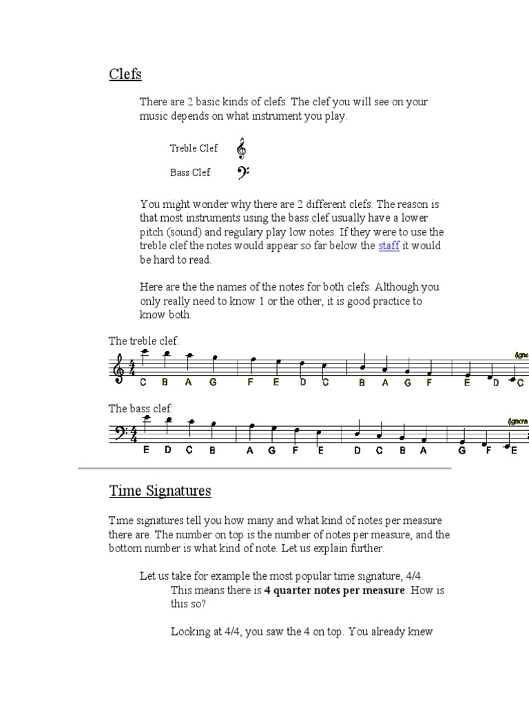 Clefs: Treble Clef Bass Clef | PDF | Clef | Rhythm And Meter