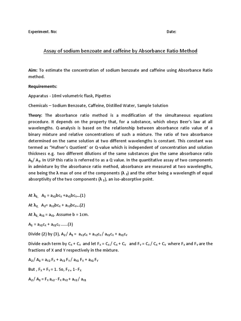 Absorbance Ratio Method Final | PDF | Absorbance | Ratio