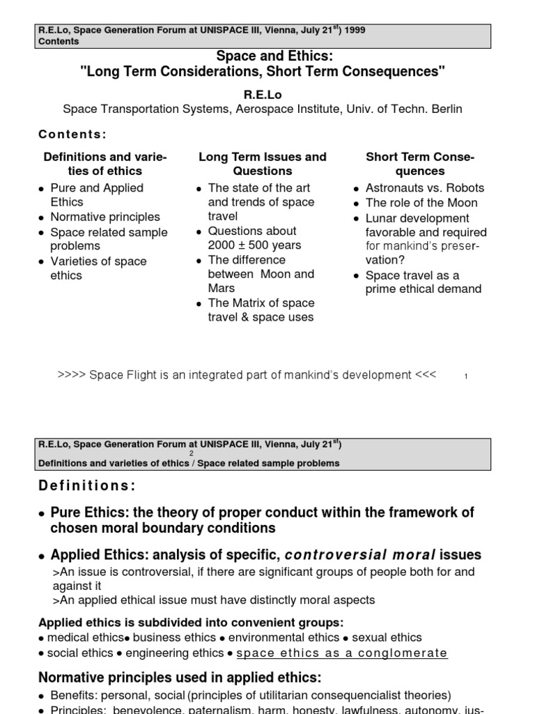 1999 Roger Lo Space and Ethics, Presentation Foils | PDF | Outer Space ...