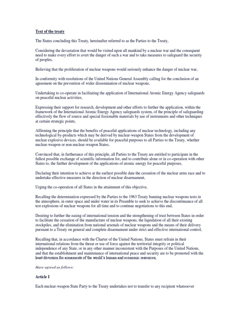Text of The Treaty: Have Agreed As Follows | PDF | Nuclear Weapons ...