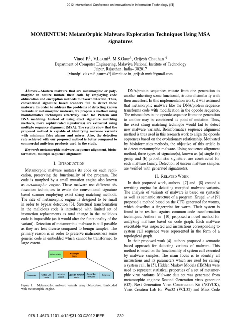 MOMENTUM: MetamOrphic Malware Exploration Techniques Using MSA ...