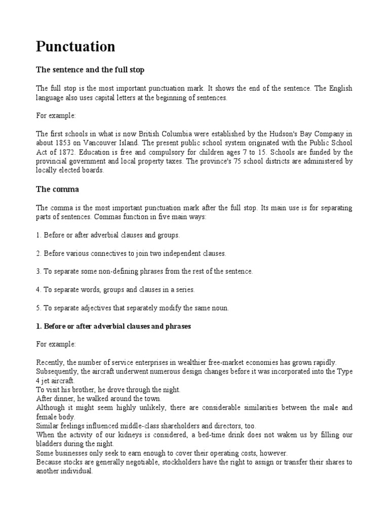 Punctuation: The Sentence and The Full Stop | PDF | Punctuation | Comma