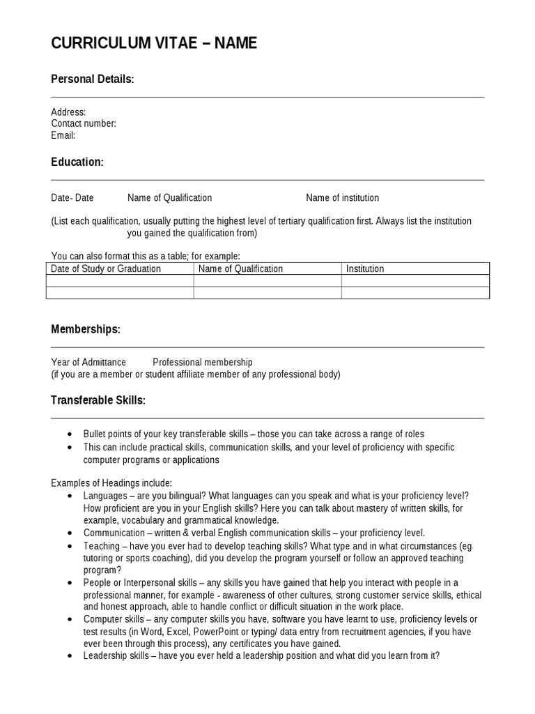 Blank CV Template | PDF