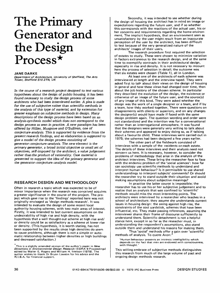 Darke J - Primary Generator | PDF | Scientific Method | Design