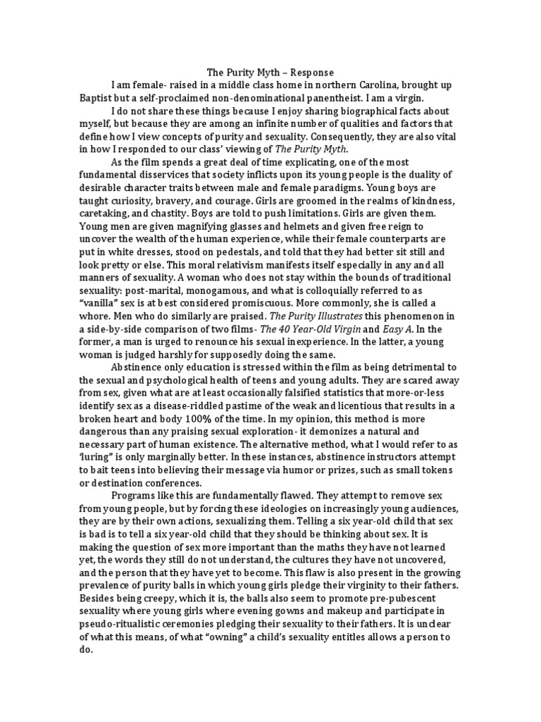 The Purity Myth - Response | PDF | Virginity | Human Sexuality