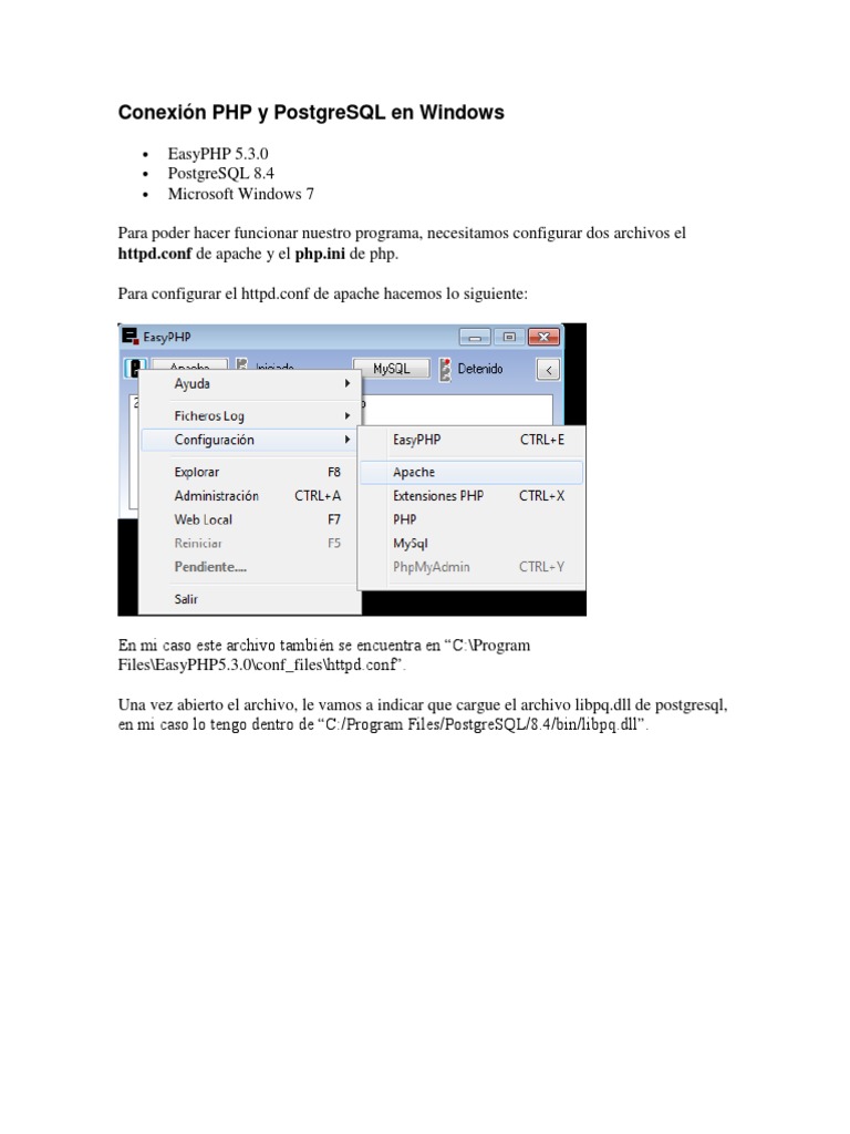 Conexión PHP y PostgreSQL en Windows PDF | PDF | Postgre Sql | Tabla (base de datos)