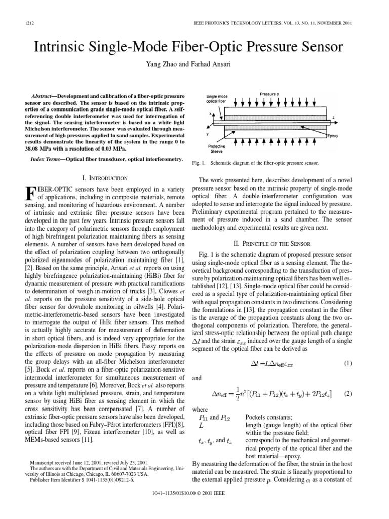 Intrinsic Single Mode Pressure Sensor | PDF | Interferometry | Optical ...