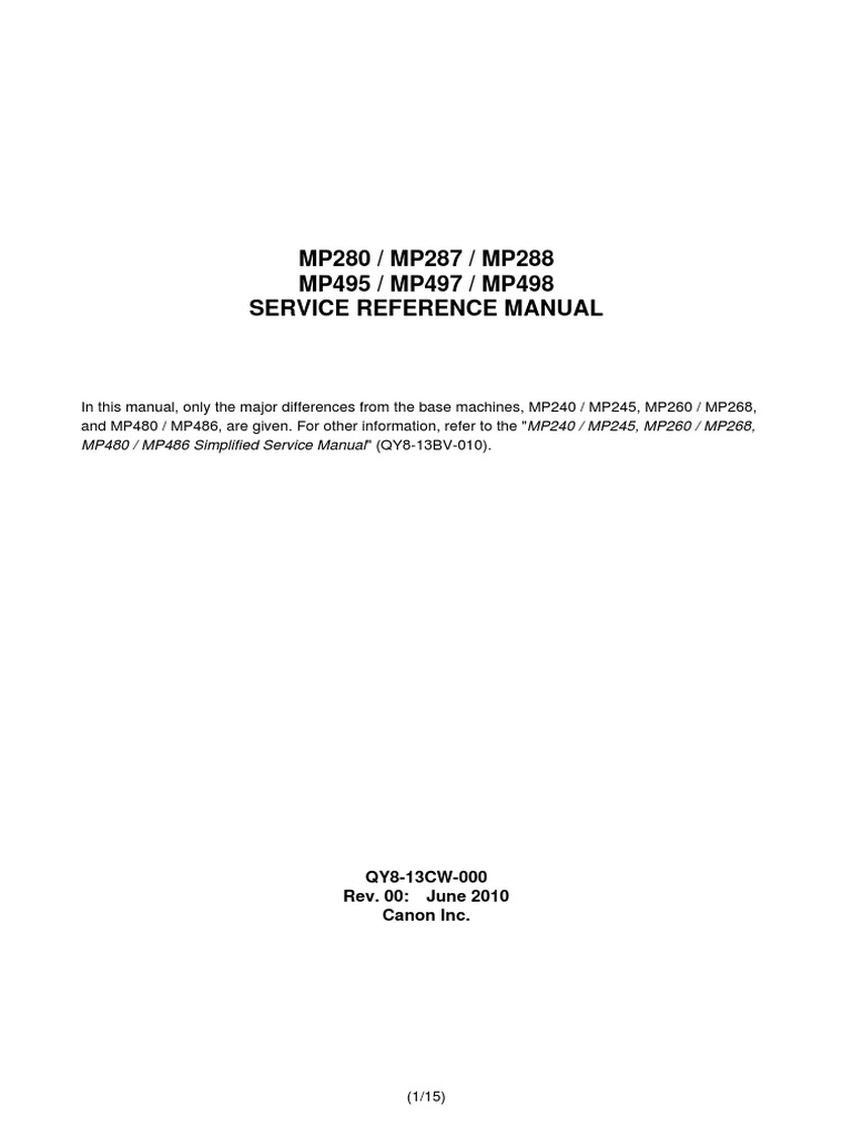 MP280 / MP287 / MP288 MP495 / MP497 / MP498 Service Reference Manual ...