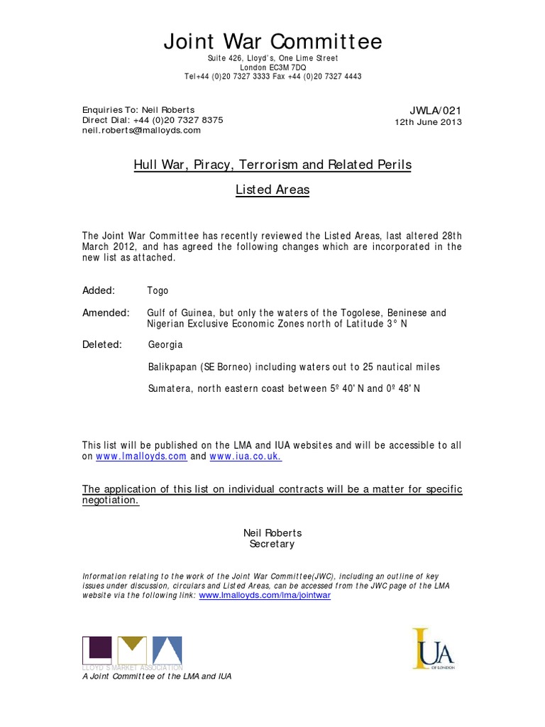 JWC Updates Hull War Risk Listed Areas | PDF | Persian Gulf | Arabian ...
