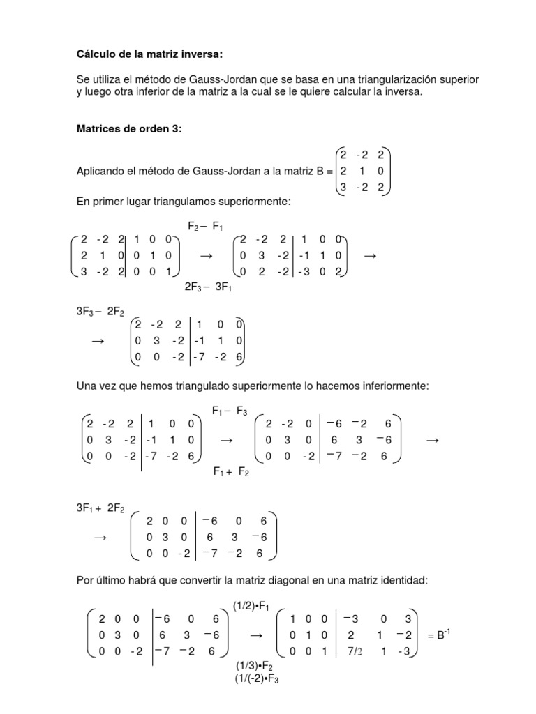 Cálculo de la matriz inversa