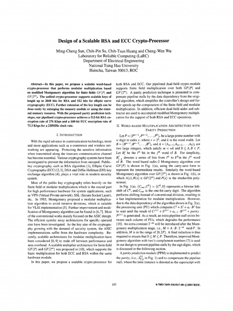 Design A Scalable RSA and ECC Crypto-Processor | PDF | Cryptography | Public Key Cryptography