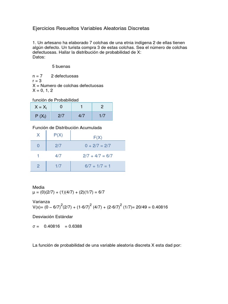 Ejercicios Resueltos Variables Aleatorias Discretas | PDF