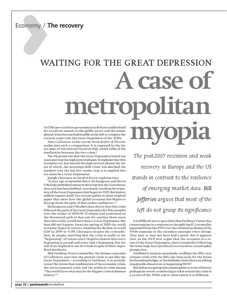 The Current Economic Crisis: A Comparison to the Great Depression and ...