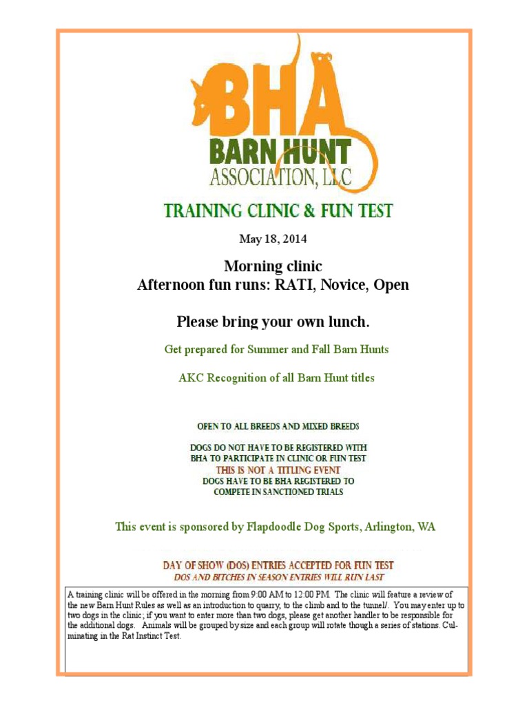 Barn Hunt Training May 18th - Arlington | PDF | Dogs | Animals And Humans