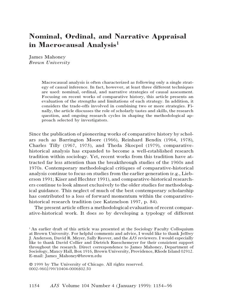Nominal, Ordinal, and Narrative Appraisal in Macrocausal Analysis | PDF | Rebellions | Causality