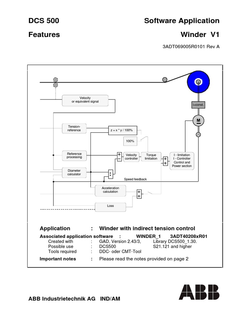 DCS 500 Features Software Application Winder V1: 3ADT069005R0101 Rev A ...