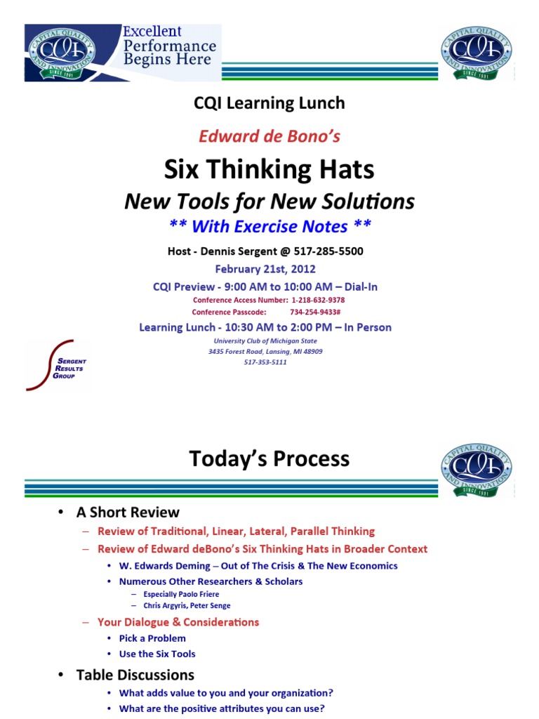 6 Thinking Hats Handout | PDF | Quality | Production And Manufacturing