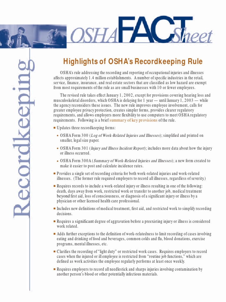 Highlights of OSHA's Recordkeeping Rule: Summary of Key Provisions ...
