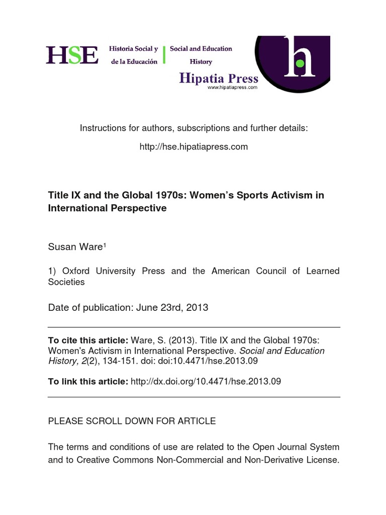 Title IX and The Global 1970s: Women's Sports Activism in International ...