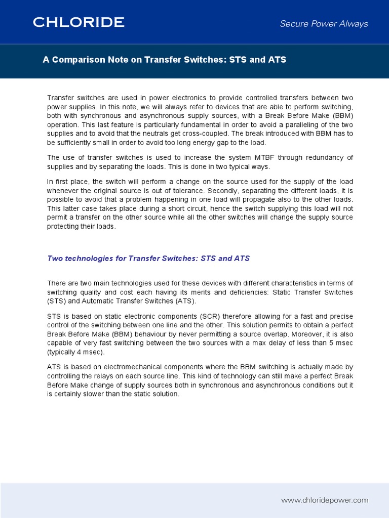 Difference ATS and STS | PDF | Switch | Power Electronics