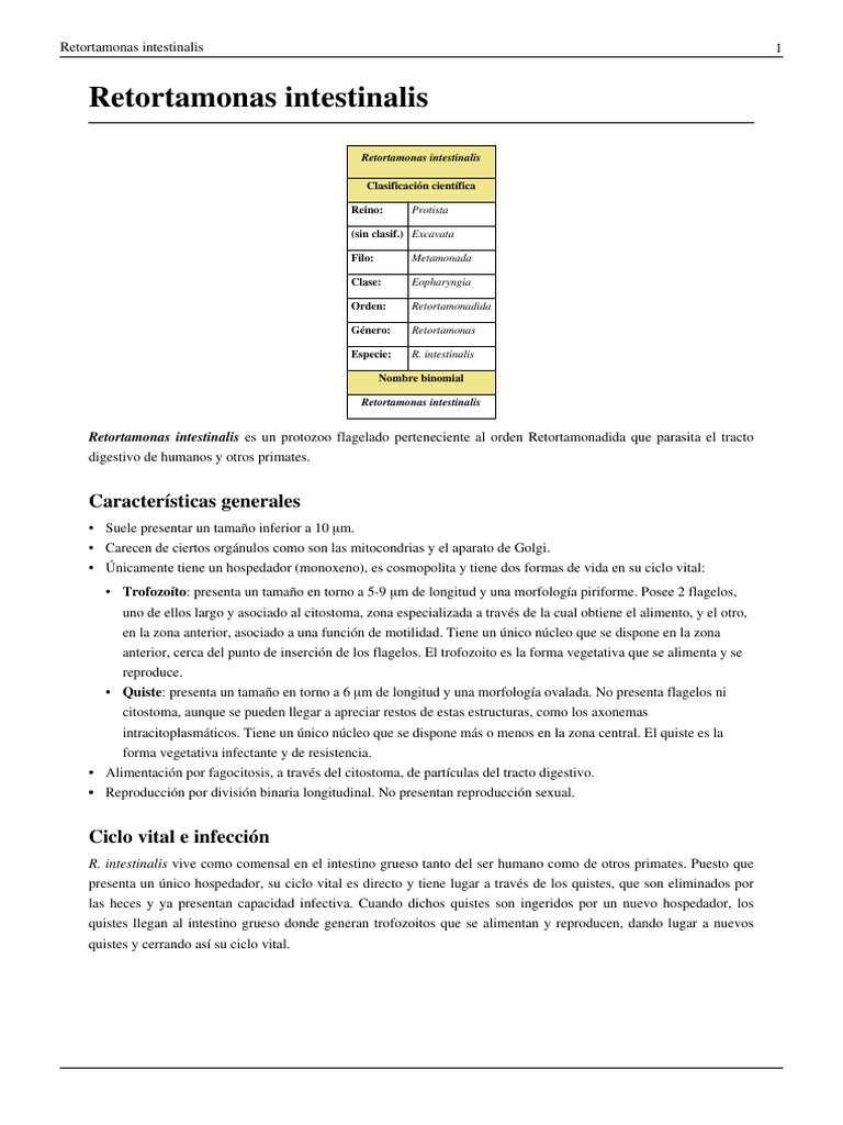 Retortamonas Intestinalis | PDF | Biología | Medicina