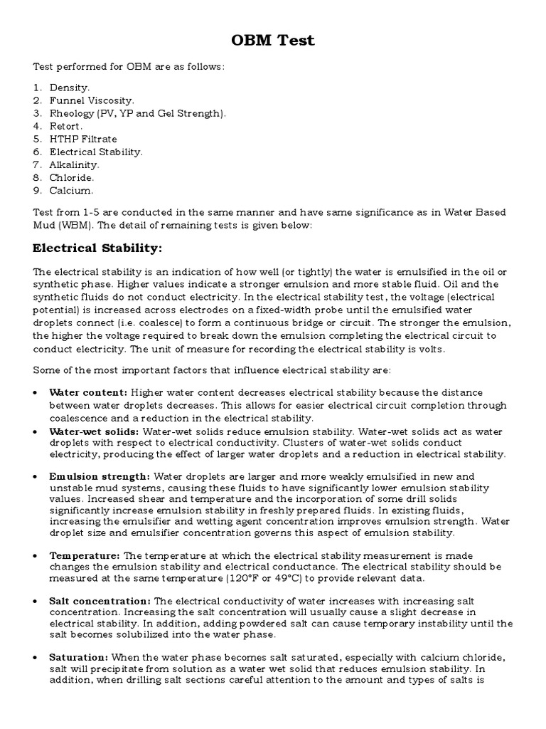 OBM Test | PDF | Emulsion | Salt