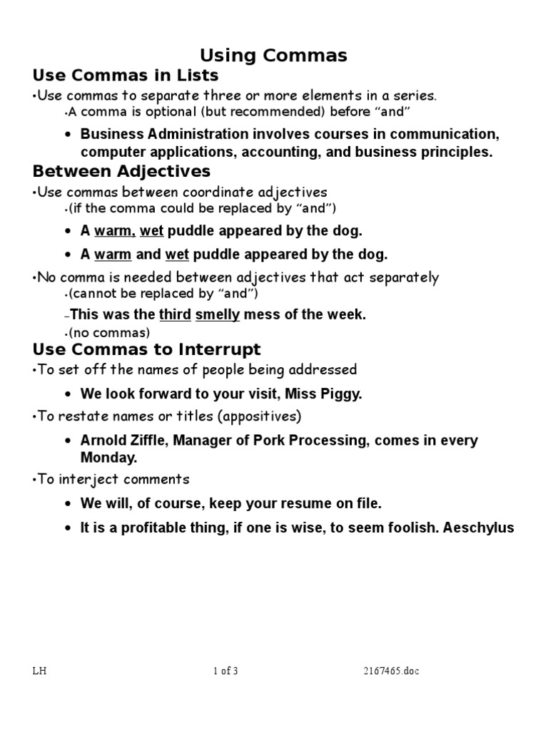 Using Commas | PDF | Comma | Clause