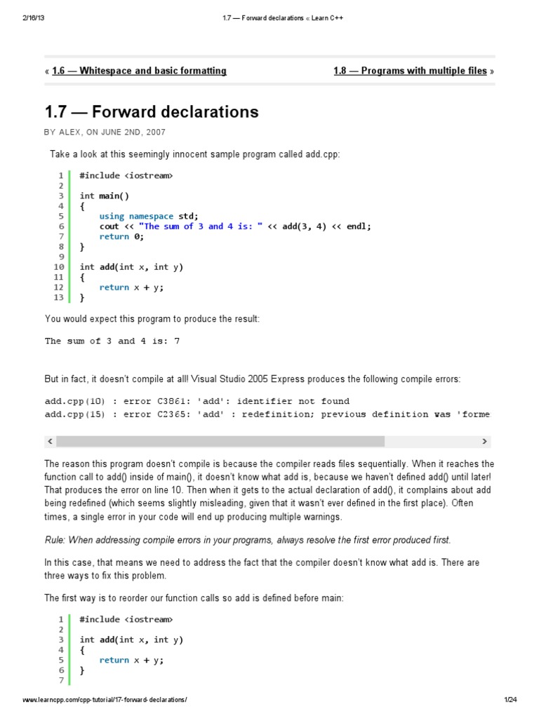 C Forward Declarations Pdf Source Code Computer Programming
