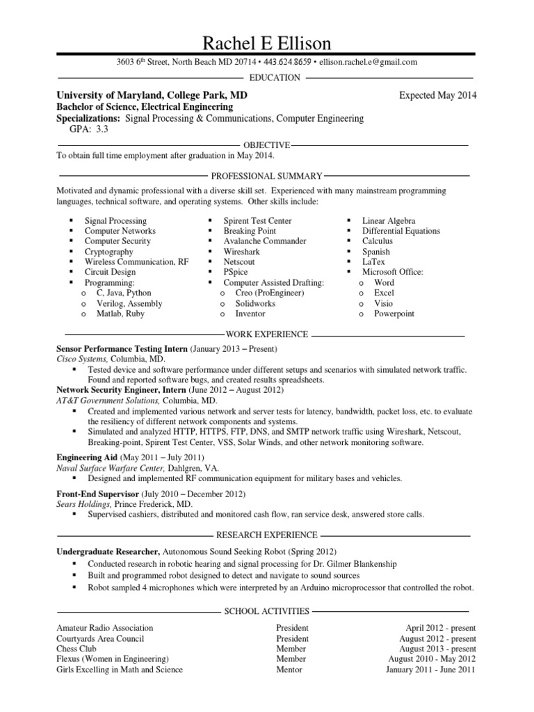 Rachel Ellison's Resume | PDF | Signal (Electrical Engineering ...