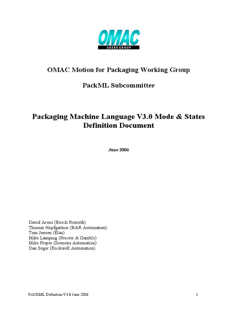 Packml Definition Document V3 0 Final Pdf Engineering Electrical