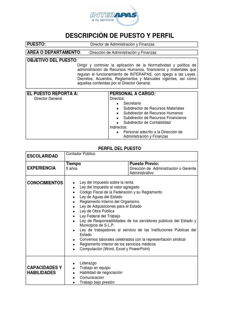 Descriptor de Puestos Administrativos | PDF | Recursos humanos | Contabilidad