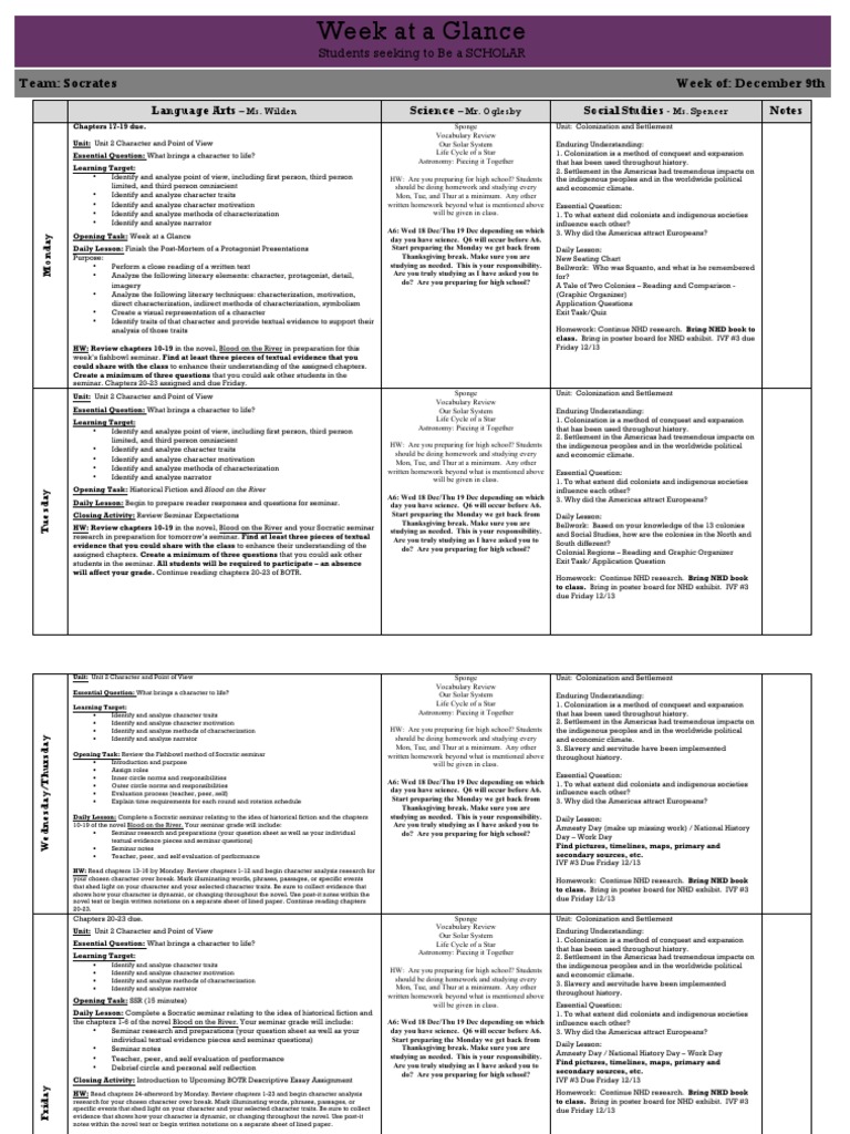 Weekly Academic Overview for Scholars | PDF | Narration | Common Core ...