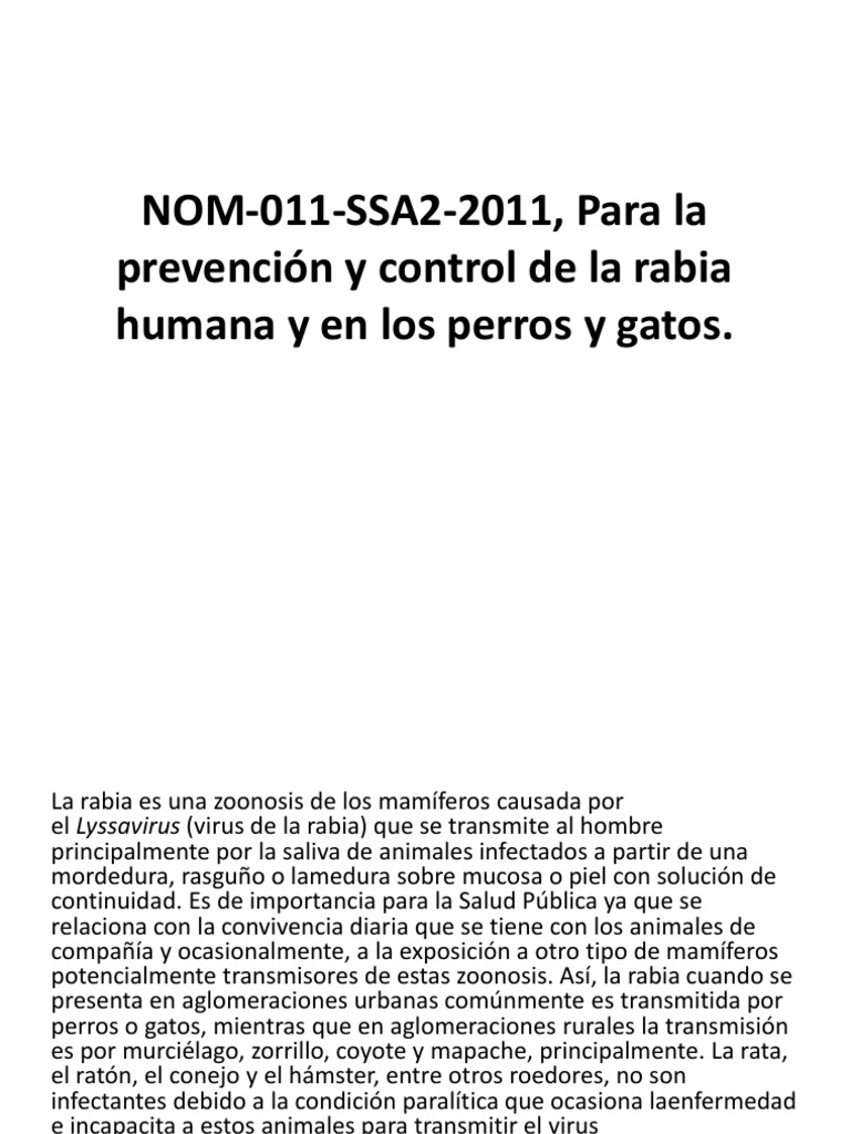 NOM-011-SSA2-2011, para La Prevención y Control de Rabia | PDF | Rabia ...