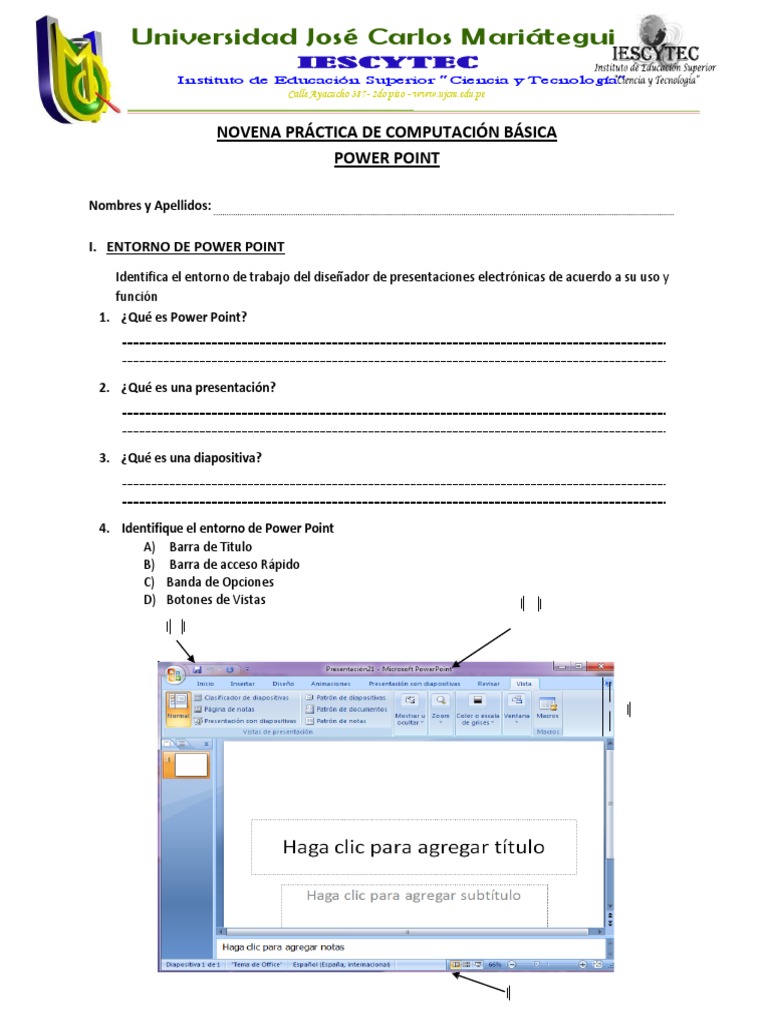 Novena Práctica de Computación Básica | PDF | Microsoft PowerPoint | Animación